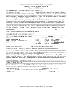 Fillable Online bsatroop1288 BSA Troop 1288 Permission Slip - Scouts ...