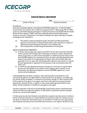Fillable Online icecorp General Agency Agreement - bIcecorpb Logistics ...