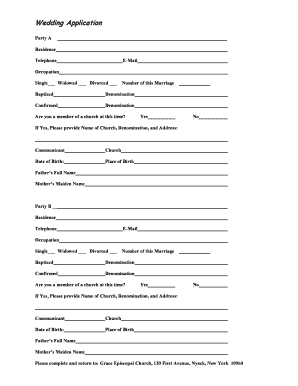 Fillable Online gracechurchnyack Wedding Application ...