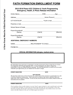 Fillable Online peacechurchucc FAITH FORMATION ENROLLMENT FORM Fax ...
