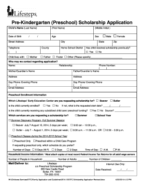 Fillable Online Pre-Kindergarten Preschool Scholarship Application Fax ...