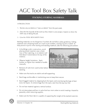 Fillable Online Tool box safety talk topic: stacking/ sorting ...