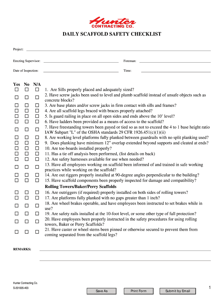 Fillable Online DAILY SCAFFOLD SAFETY CHECKLIST Fax Email Print - pdfFiller