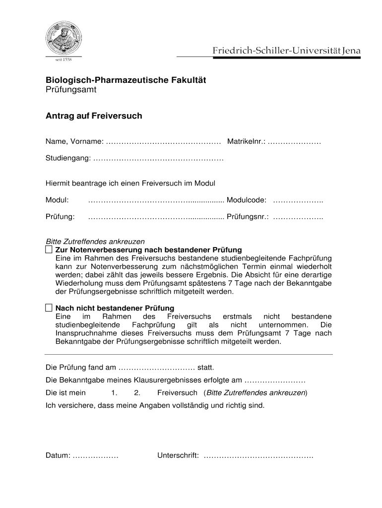 Ausfüllbar Online pinguin biologie uni-jena Biologisch-Pharmazeutische Fakult t Pr fungsamt ...