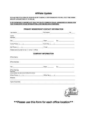 Fillable Online Affiliate Member Update Form Fax Email Print - pdfFiller