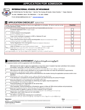 Fillable Online INTERNATIONAL SCHOOL OF MYANMAR Application for ...