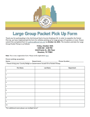 Fillable Online Large Group Packet Pickup Form - Is Well At Harris ...