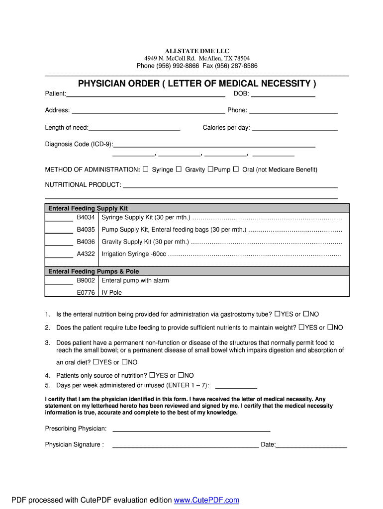Fillable Online Physician order ( letter of medical necessity ) - VERGE HOME CARE Fax Email ...