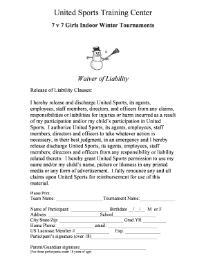 Fillable Online United Sports Training Center 7 v 7 Girls Indoor Winter ...