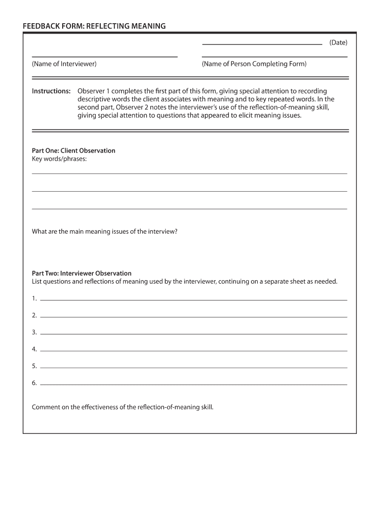 Fillable Online FEEDBACK FORM REFLECTING MEANING - kvccdocscom Fax ...