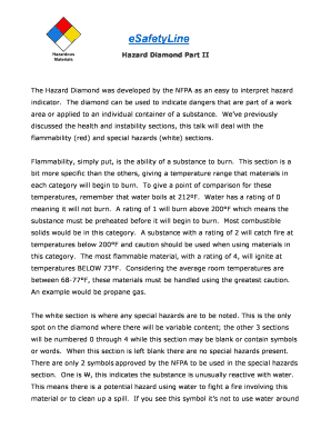 Fillable Online eSafetyLine Hazardous Materials Hazard Diamond Part II ...