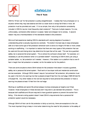 Fillable Online eSafetyLine er any Fall Prevention The 6 Rule OSHAs 6 ...