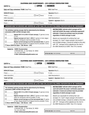 Fillable Online Average Verification Form - California USBC Association ...