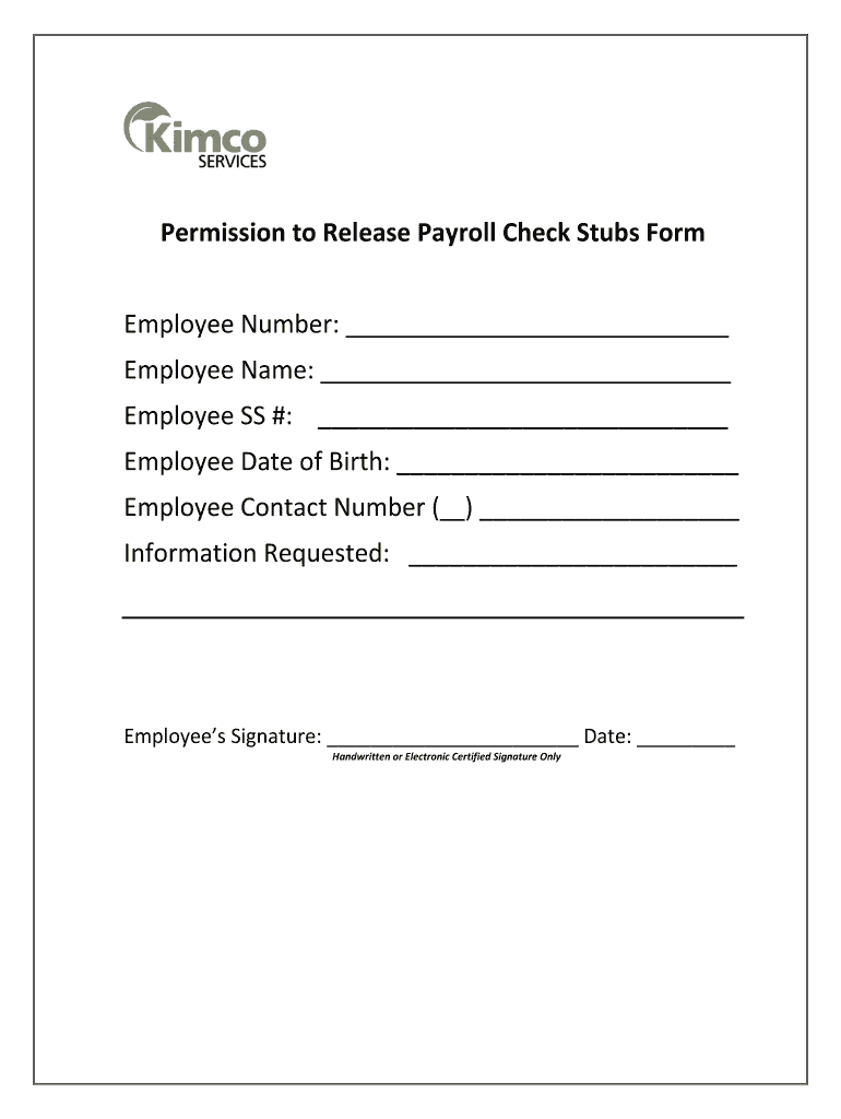 Fillable Online Permission to Release Payroll Check Stubs Form.pdf Fax Email Print - pdfFiller
