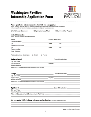 Fillable Online Washington Pavilion Internship Application Form Fax ...