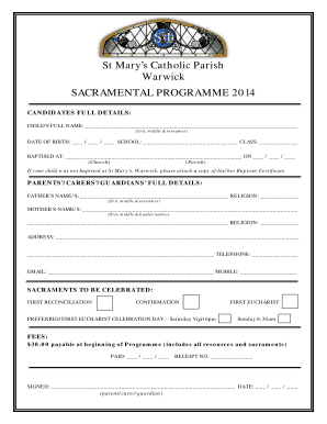 Fillable Online stmarysparishwarwick org Sacramental Program ...