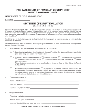 Fillable Online STATEMENT OF EXPERT EVALUATION - Franklin County ...