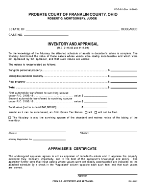 Fillable Online Inventory and appraisal - Franklin County Probate Court ...