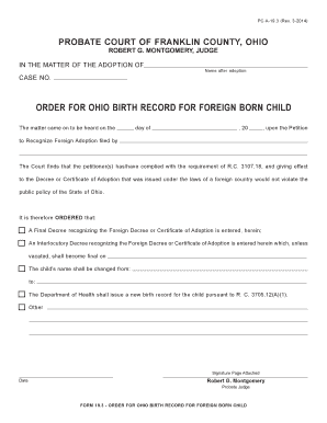 Fillable Online Proposed Order for Ohio Birth Record for Foreign Born ...
