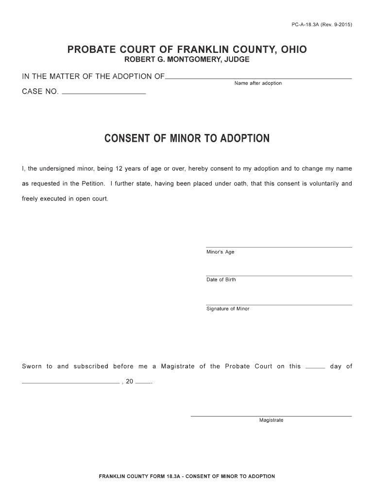 Fillable Online Consent of minor to adoption - Franklin County Probate Court Fax Email Print ...