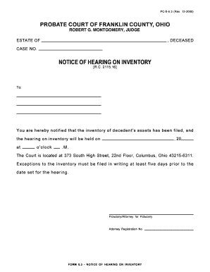 Fillable Online NOTICE OF HEARING ON INVENTORY - Franklin County ...