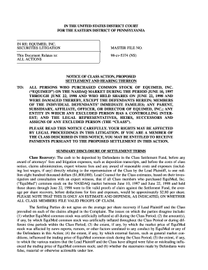Fillable Online Notice of the Proposed Class Action Lawsuit Settlement ...