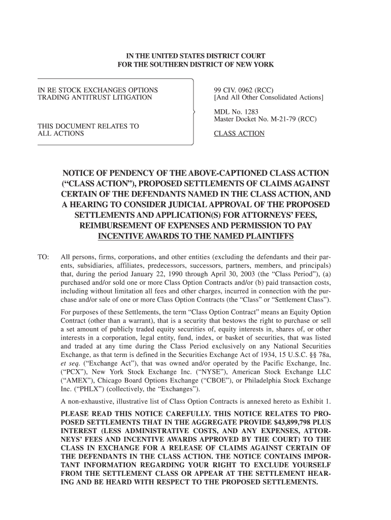 Fillable Online NOTICE OF PENDENCY OF THE ABOVE-CAPTIONED CLASS ACTION ...