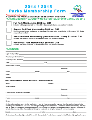 Fillable Online 2014 2015 Parks Membership Form - caravanwacomau Fax ...