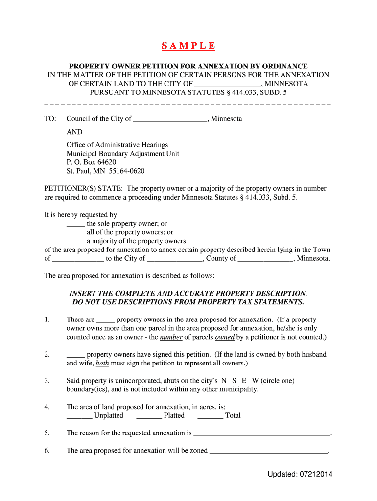 Fillable Online SAMPLE PETITION FOR ANNEXATION BY ORDINANCE Fax Email ...
