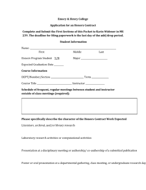 Fillable Online science ehc Emory Henry College Application for an ...
