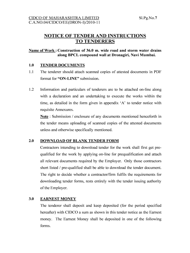 Fillable Online cidco maharashtra etenders Notice of tender and ...