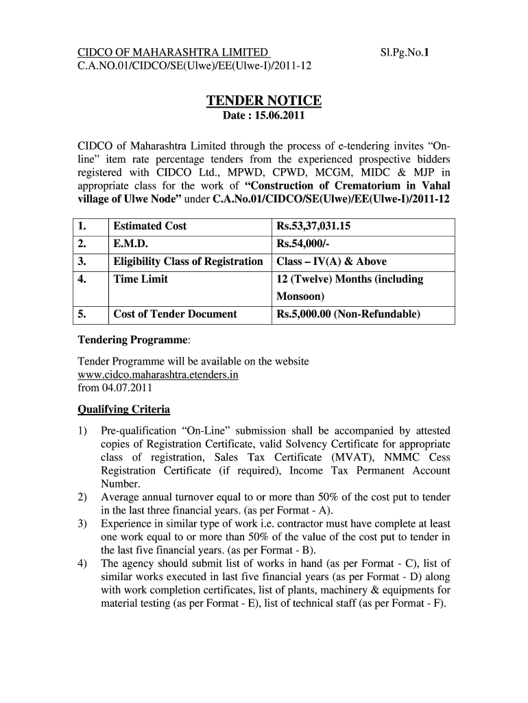 Fillable Online cidco maharashtra etenders Tender Notice - Crematorium.doc Fax Email Print ...