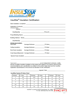 Fillable Online 7-InsulStar Insulation Certification form 082814 - NCFI ...