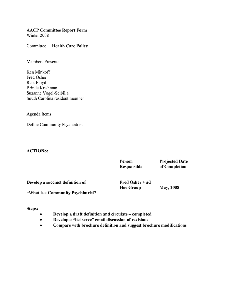 Fillable Online communitypsychiatry AACP Committee Report Form Winter ...