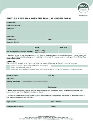 Fillable Online BRITISH PEST MANAGEMENT MANUAL ORDER FORM Fax Email ...