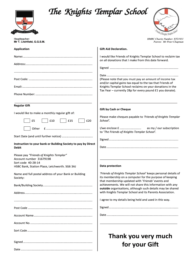 Fillable Online ktemplar herts sch The Knights Templar School ...