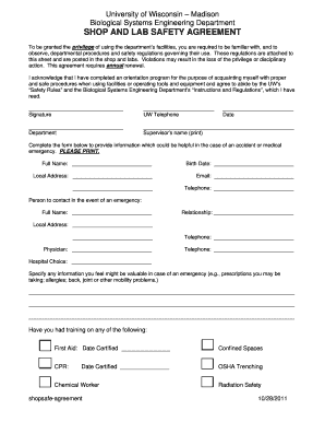 Fillable Online Shop and lab safety agreement - Biological Systems ...