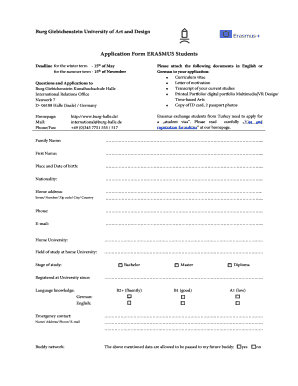 Fillable Online Application Form ERASMUS Students - burg-hallede Fax ...