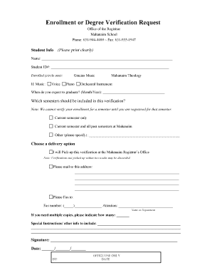 Fillable Online Enrollment Verification Form - Mahanaim Fax Email Print ...