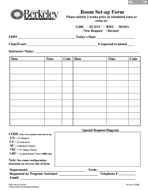 Fillable Online instructorlink berkeley Room Set-up Form - University ...