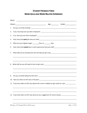 Fillable Online STUDENT FEEDBACK FORM - transitiontaorg Fax Email Print ...