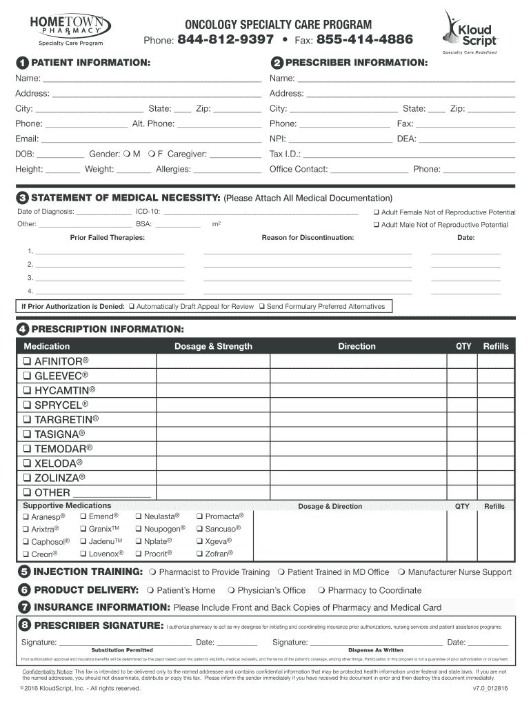 Fillable Online ONCOLOGY SPECIALTY CARE PROGRAM Specialty Care Program Fax Email Print - pdfFiller
