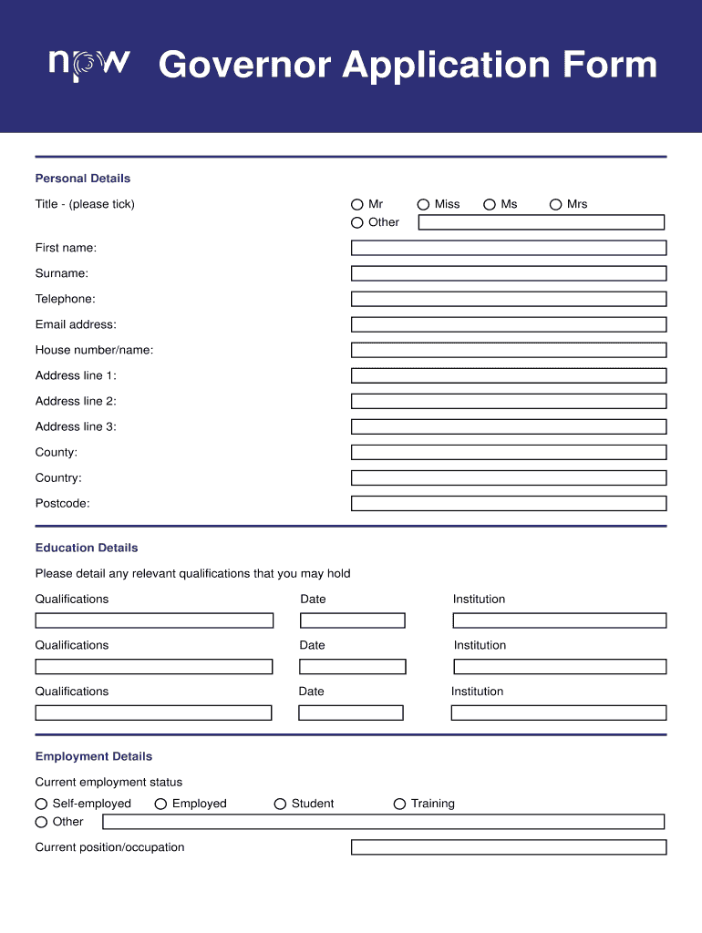 Fillable Online Governor Application Form - Newham Partnership Working ...