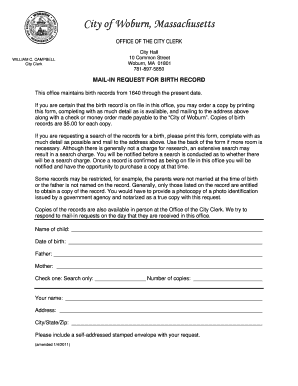 Fillable Online Mail-In Birth Request Form Fax Email Print - pdfFiller