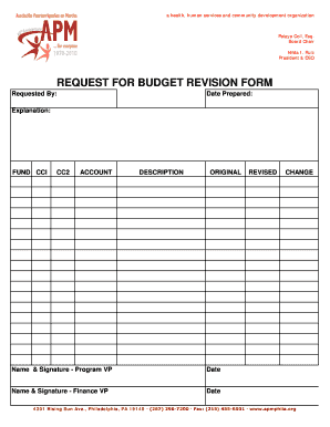 Fillable Online apmphila REQUEST FOR BUDGET REVISION FORM - apmphilaorg ...