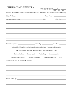 Fillable Online amhersttownship CITIZEN COMPLAINT FORM COMPLAINT NO ...