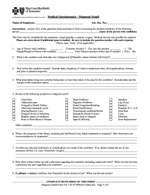 Fillable Online Medical Questionnaire - Diagnosis Detail - Ivy ...