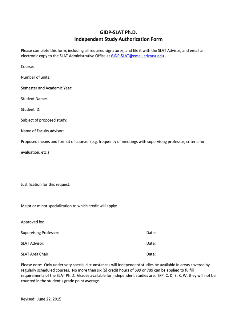 Fillable Online GIDP-SLAT PhD Independent Study Authorization Form Fax Email Print - pdfFiller