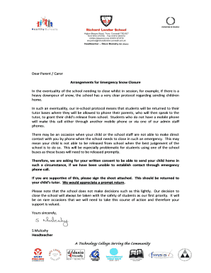 Fillable Online Arrangements for Emergency Snow Closure Fax Email Print ...