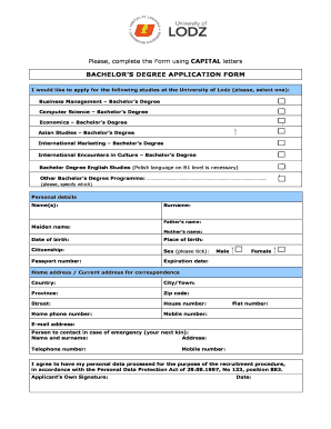 Fillable Online BACHELORS DEGREE APPLICATION FORM Fax Email Print ...
